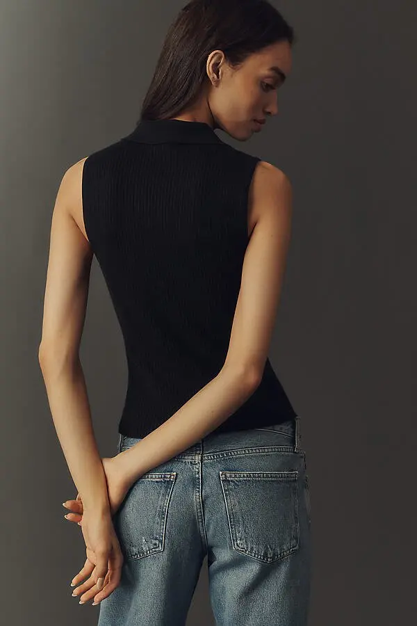 Paige Vesta Collared Tank Top - Black