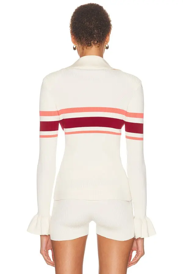 SELF-PORTRAIT Stripe Viscose Knit Button Top