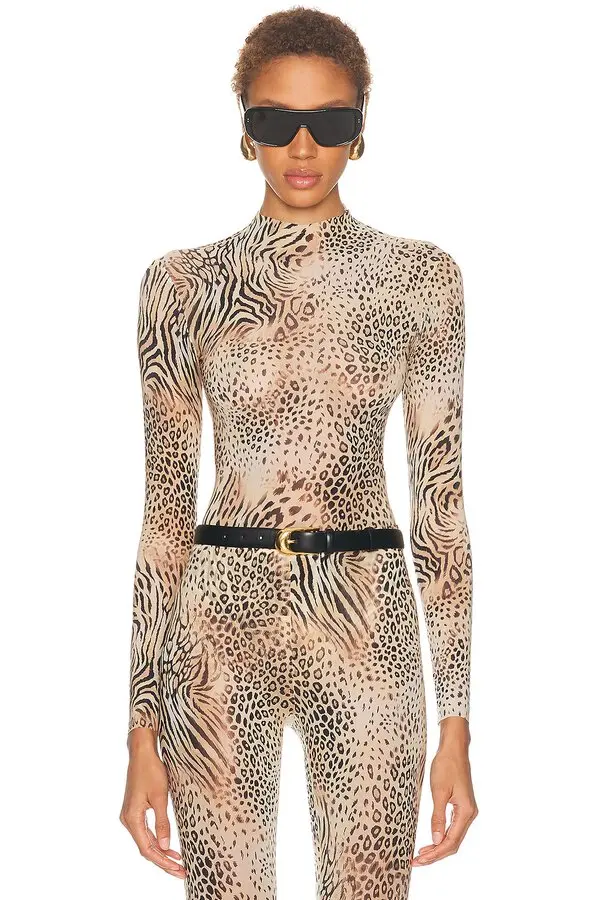 SKIMS Milky Sheer Long Sleeve Bodysuit - Sand Multi Animal
