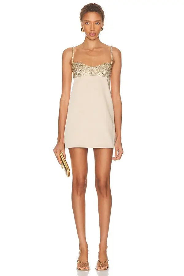 Retrofete Shyla Embellished Mini Dress - Macadamia