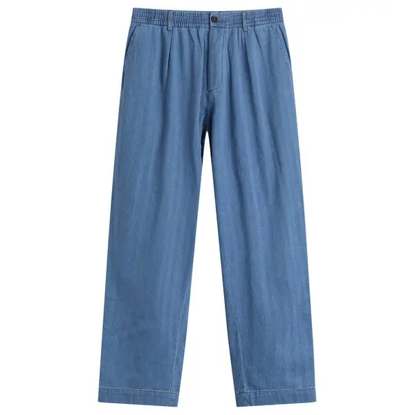 Universal Works Herringbone Pleated Track Pant - Washed Indigo