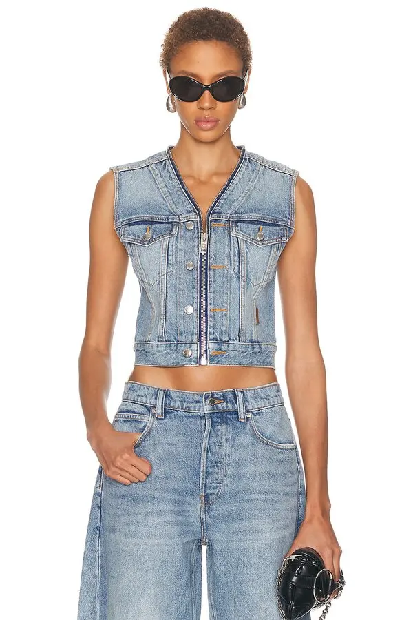 Alexander Wang Dipped V Neck Trucker Vest - Authentic Light Indigo