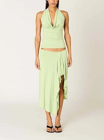 Victoria's Secret Nia Draped Cowl Neck Halter Top With Side Ruching - Green
