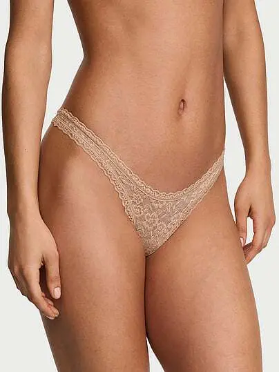 Victoria's Secret The Lacie Lace Ultra-mini Scoop Thong Panty - Beige