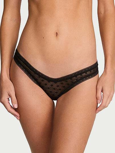 Victoria's Secret The Lacie Lace Ultra-mini Scoop Thong Panty - Black