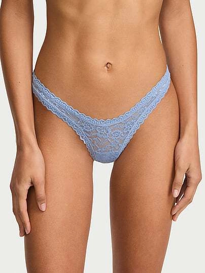 Victoria's Secret The Lacie Shimmer Lace Ultra-mini Scoop Thong Panty - Blue