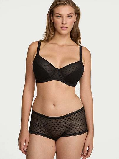 Victoria's Secret The Lacie Dot Geo Lace Unlined Balconette Bra - Black