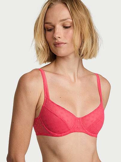 Victoria's Secret The Lacie Dot Geo Lace Unlined Balconette Bra - Red