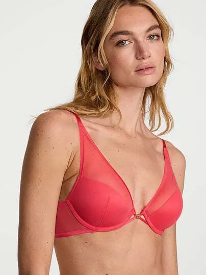 Victoria's Secret Very Sexy Sheer Reveal Lightly Lined Plunge Bra - Pink