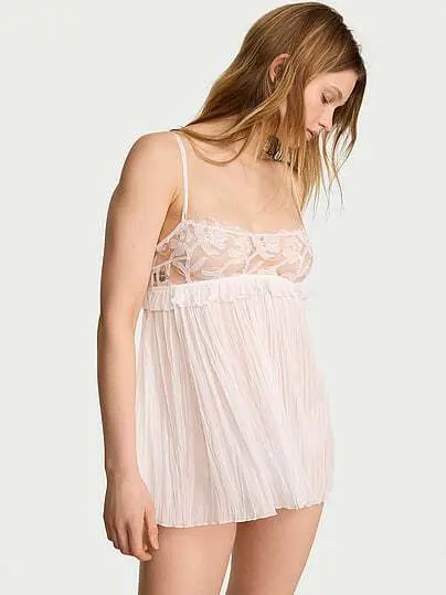 Victoria's Secret Dream Angels Frou Embroidery Pleated Babydoll Set - Print