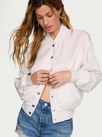 Victoria's Secret Angel Essentials Satin Shine Baseball Jacket - White,ivory