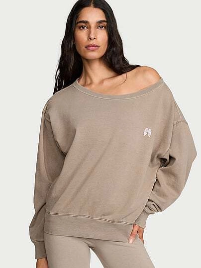 Victoria's Secret Angel Essentials Off-duty Terry Boatneck Sweatshirt - Beige