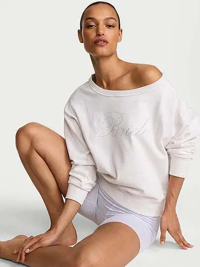 Victoria's Secret Angel Essentials Terry Boatneck Sweatshirt - White,ivory
