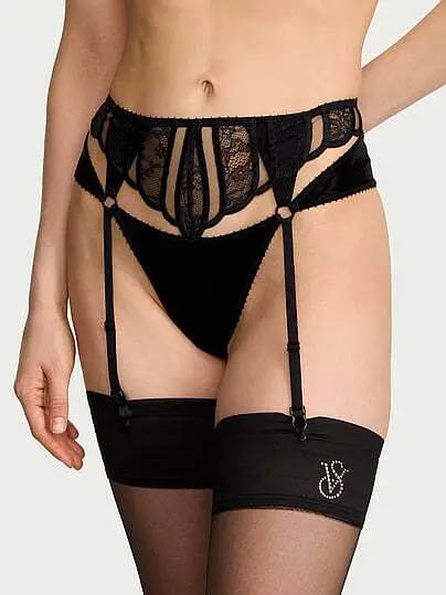 Victoria's Secret Very Sexy Desire Lines Embroidery Garter Panty - Print
