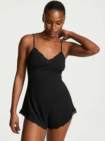 Victoria's Secret Modal Lace-trim Romper - Black