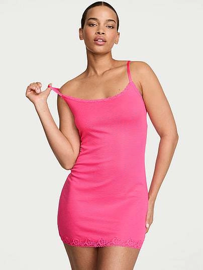 Victoria's Secret Cotton Shadow Stripe Slip Dress - Pink