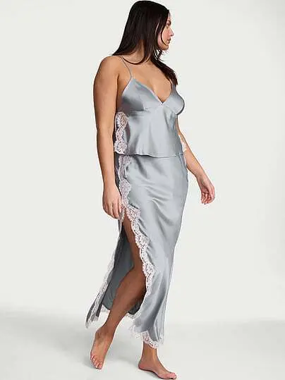 Victoria's Secret Satin Lace-trim Cami & Maxi Skirt Set - Grey