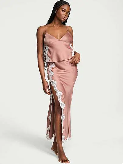 Victoria's Secret Satin Lace-trim Cami & Maxi Skirt Set - Pink
