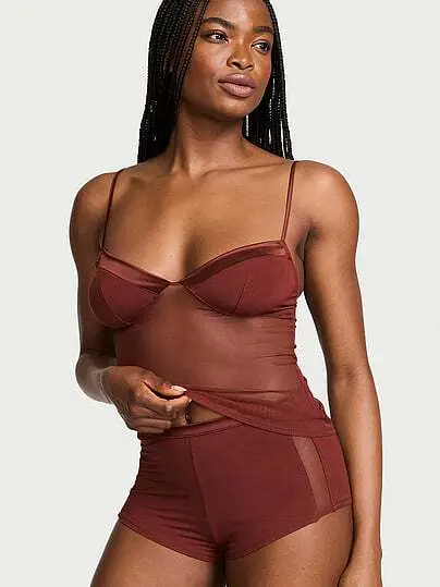 Victoria's Secret Very Sexy Sheer Reveal Modal & Mesh Cami Set - Red
