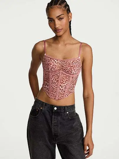 Victoria's Secret Dream Angels Sweet Leopard Mesh Corset Top - Print