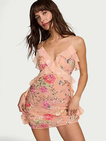 Victoria's Secret Dream Angels Sweet Melody Embellished Mini Slip Dress - Print