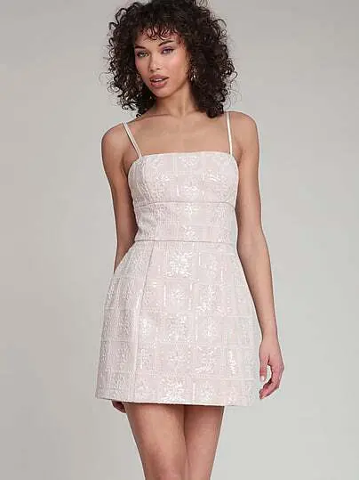 Victoria's Secret Avec Les Filles Sequin Embroidered Chiffon Mini Dress - White,ivory