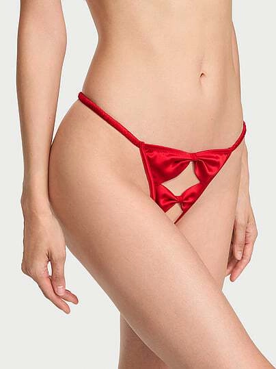 Victoria's Secret Tease Satin Bows Peekaboo V-string Panty - Red