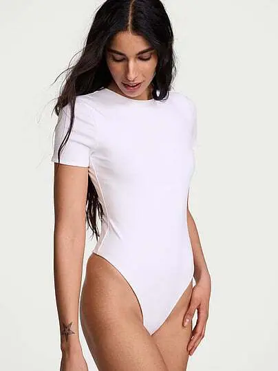 Victoria's Secret Smoothing Rib Tee Bodysuit - White,ivory
