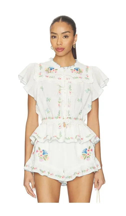Show Me Your Mumu Embroidered Ruffle Top