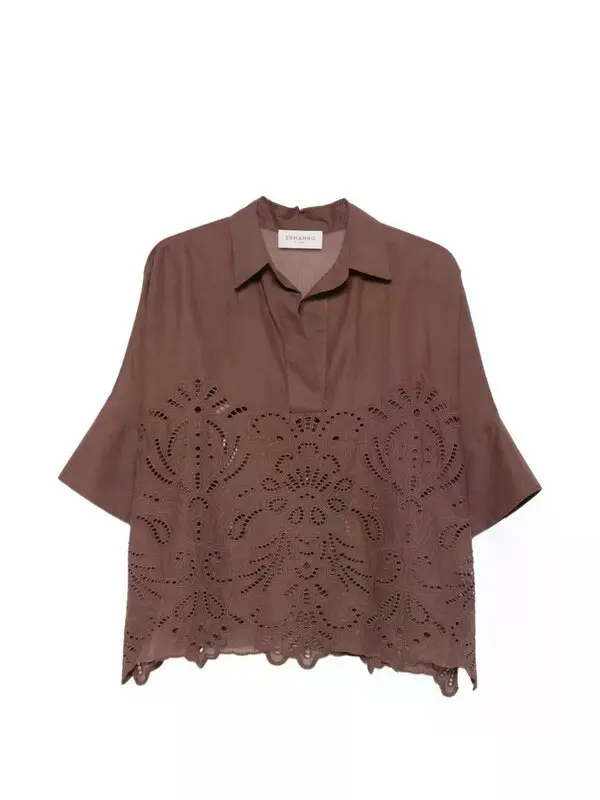 ERMANNO FIRENZE Broderie-anglaise Top - Brown