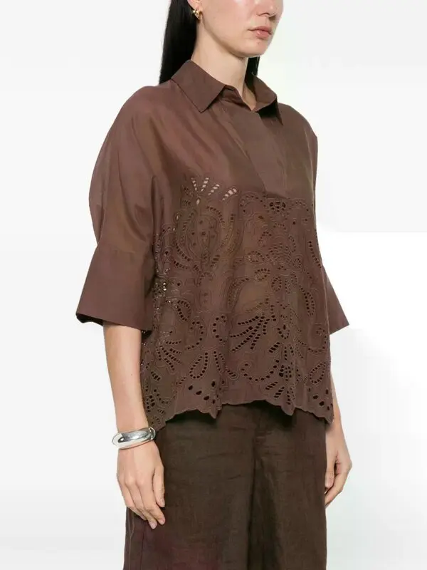 ERMANNO FIRENZE Broderie-anglaise Top - Brown