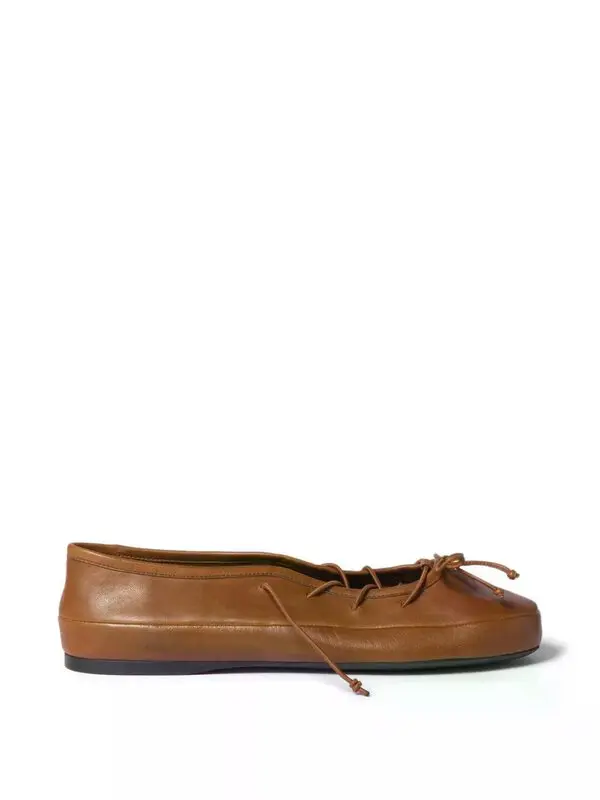Miu Miu Nappa Leather Ballerinas With Tonal Embroidery And Elasticised Laces - Brown