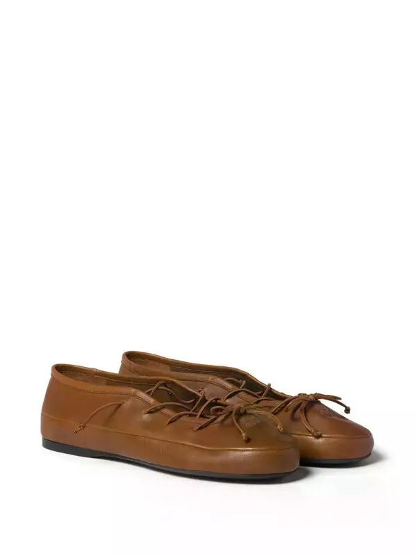 Miu Miu Nappa Leather Ballerinas With Tonal Embroidery And Elasticised Laces - Brown
