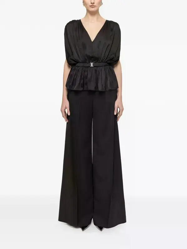 NISSA Belted V-neck Peplum Top - Black