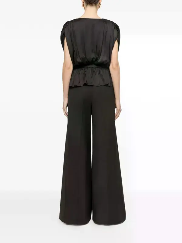 NISSA Belted V-neck Peplum Top - Black