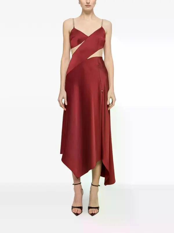 NISSA Crystal-strap Midi Dress - Red