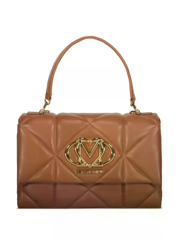 Moschino Quilted Tote Bag With Logo - Brown
