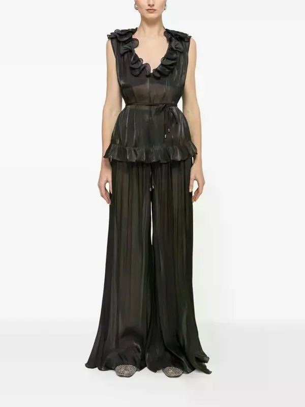 NISSA Ruffled Chiffon Sleeveless Top - Black