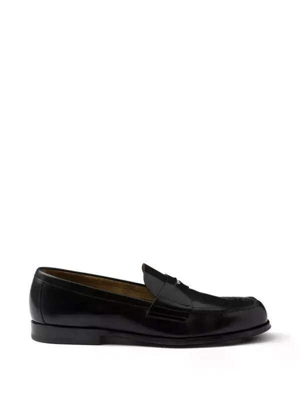 Prada Brushed Leather Loafers With Enameled Metal Triangle Logo