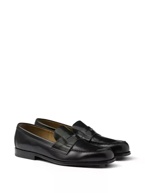 Prada Brushed Leather Loafers With Enameled Metal Triangle Logo