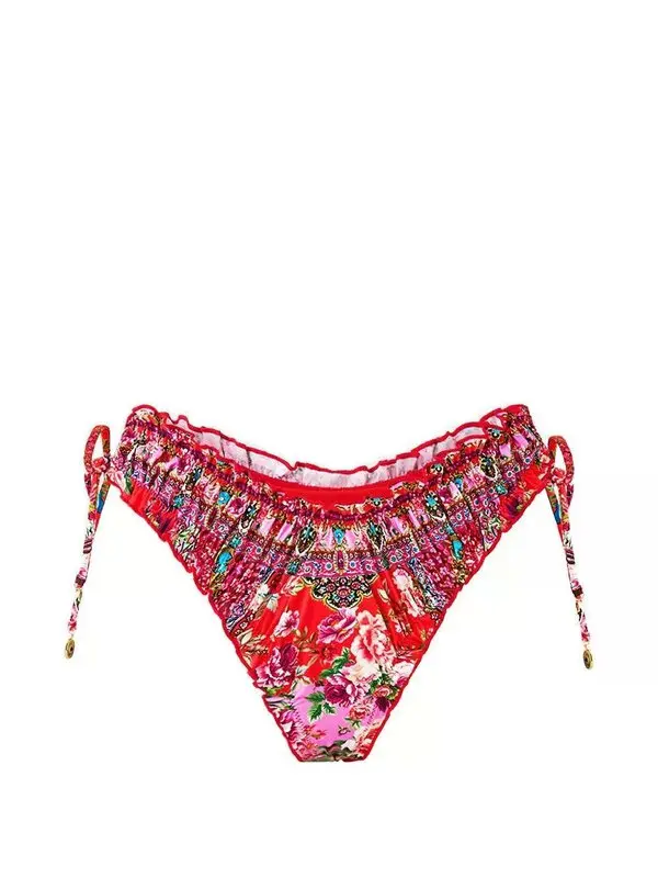 Camilla Ruched Tie-detail Bikini Bottom - Red