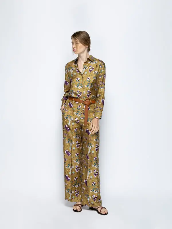 PAULA Floral Printed Silk Twill Shirt - Yellow