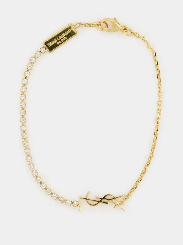 Saint Laurent Metal And Rhinestone Cassandre Charm Bracelet - Gold