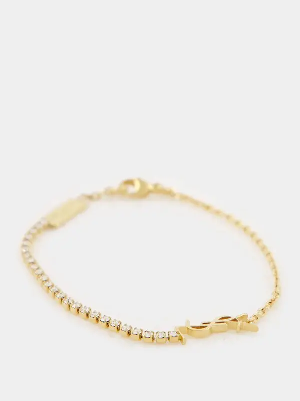 Saint Laurent Metal And Rhinestone Cassandre Charm Bracelet - Gold