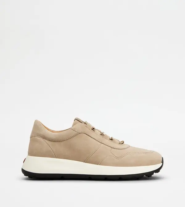 TOD'S Suede Sneakers With Red Dot Detail - Beige
