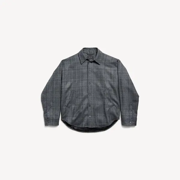 Balenciaga Overshirt In Tartan Wool - Grey & Silver