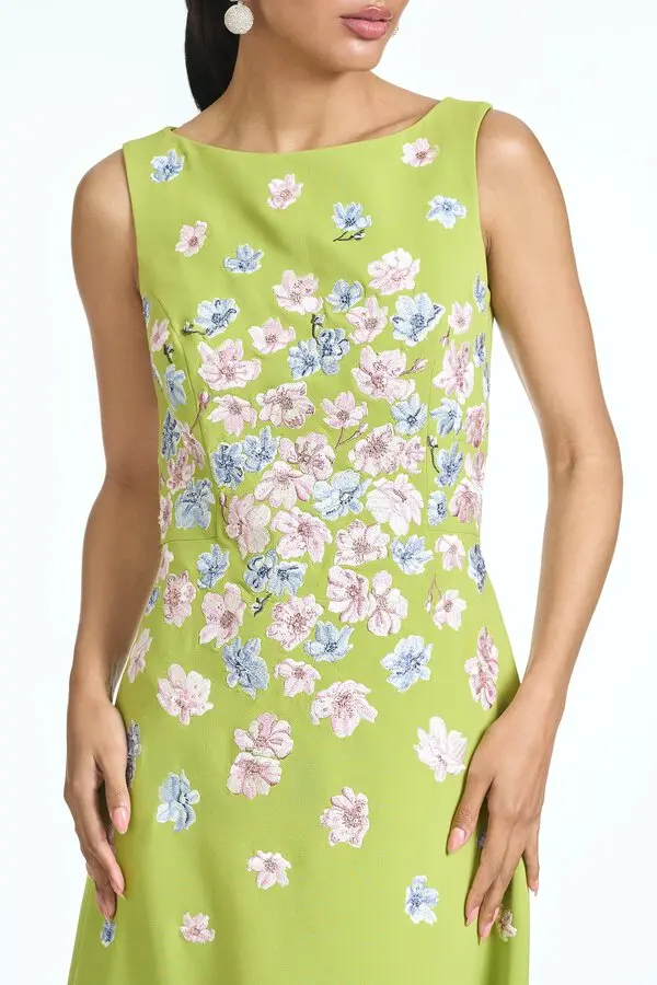 Sachin & Babi Razia Green Embroidered Crepe A-line Gown - Peridot