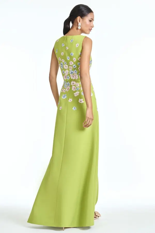 Sachin & Babi Razia Green Embroidered Crepe A-line Gown - Peridot