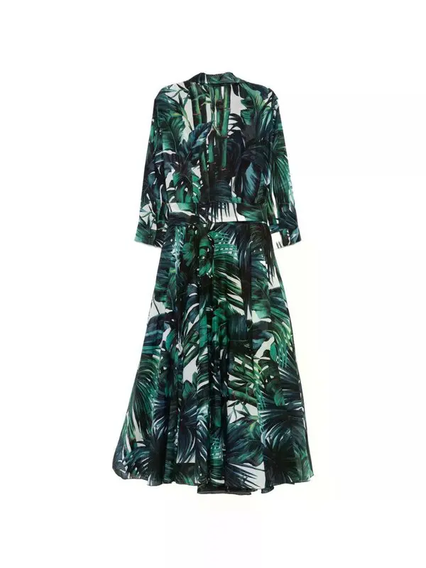 Samantha Sung Aster Palm-print Tie Midi Dress