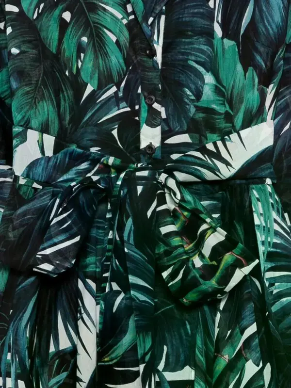 Samantha Sung Aster Palm-print Tie Midi Dress